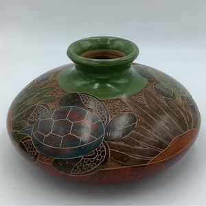 Accents | Sea Turtles Carved Pottery Vase | Poshmark
